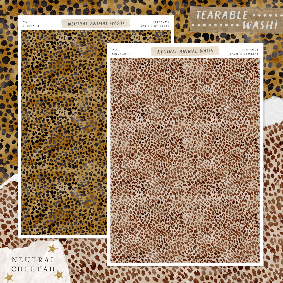CHEETAH Neutral Animal Print • Tearable Washi Page – Sadie's Stickers