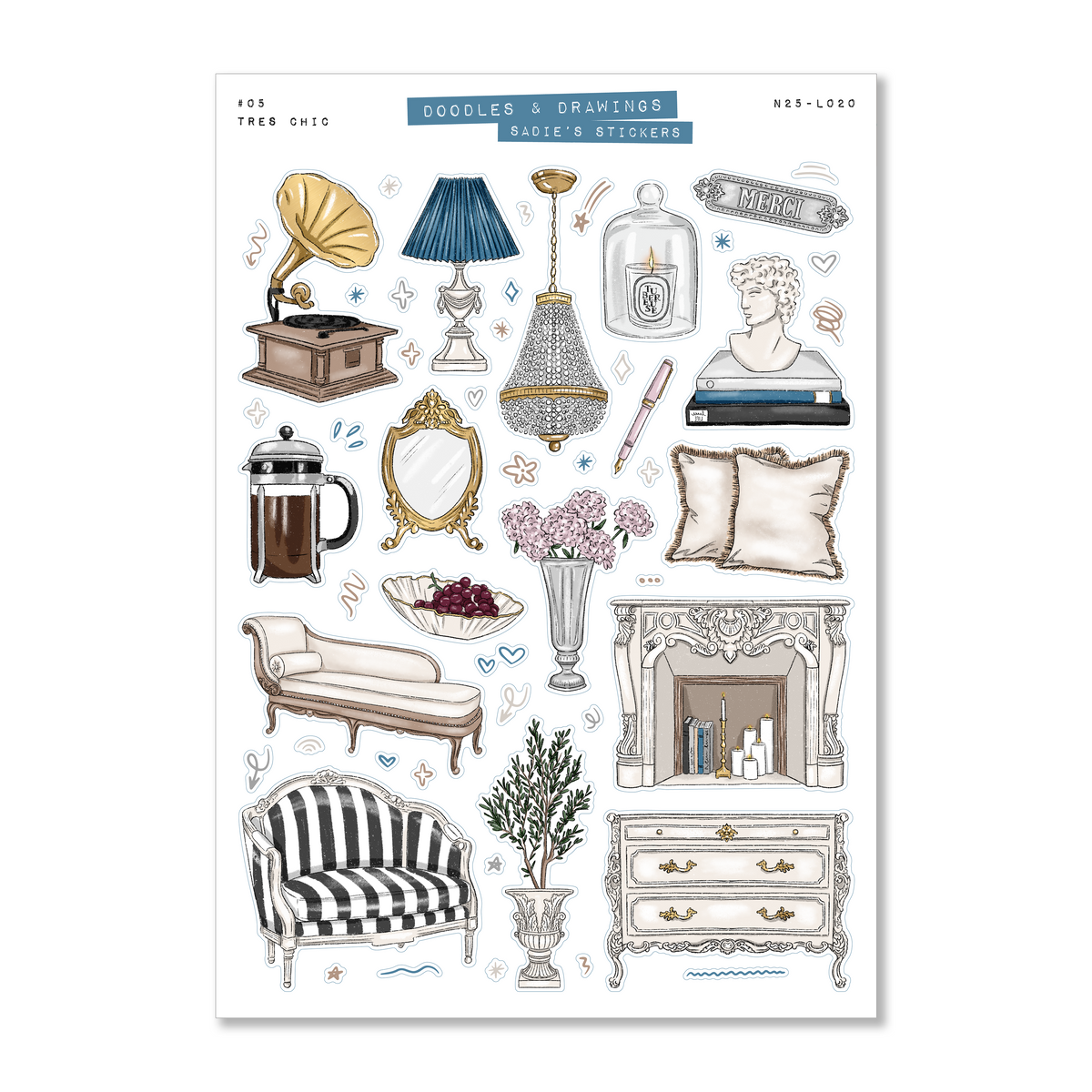 Tres Chic • Doodles & Drawings – Sadie's Stickers