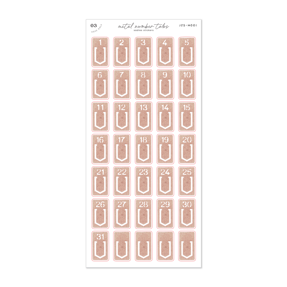 Metal Number Tabs • Rose Gold – Sadie's Stickers
