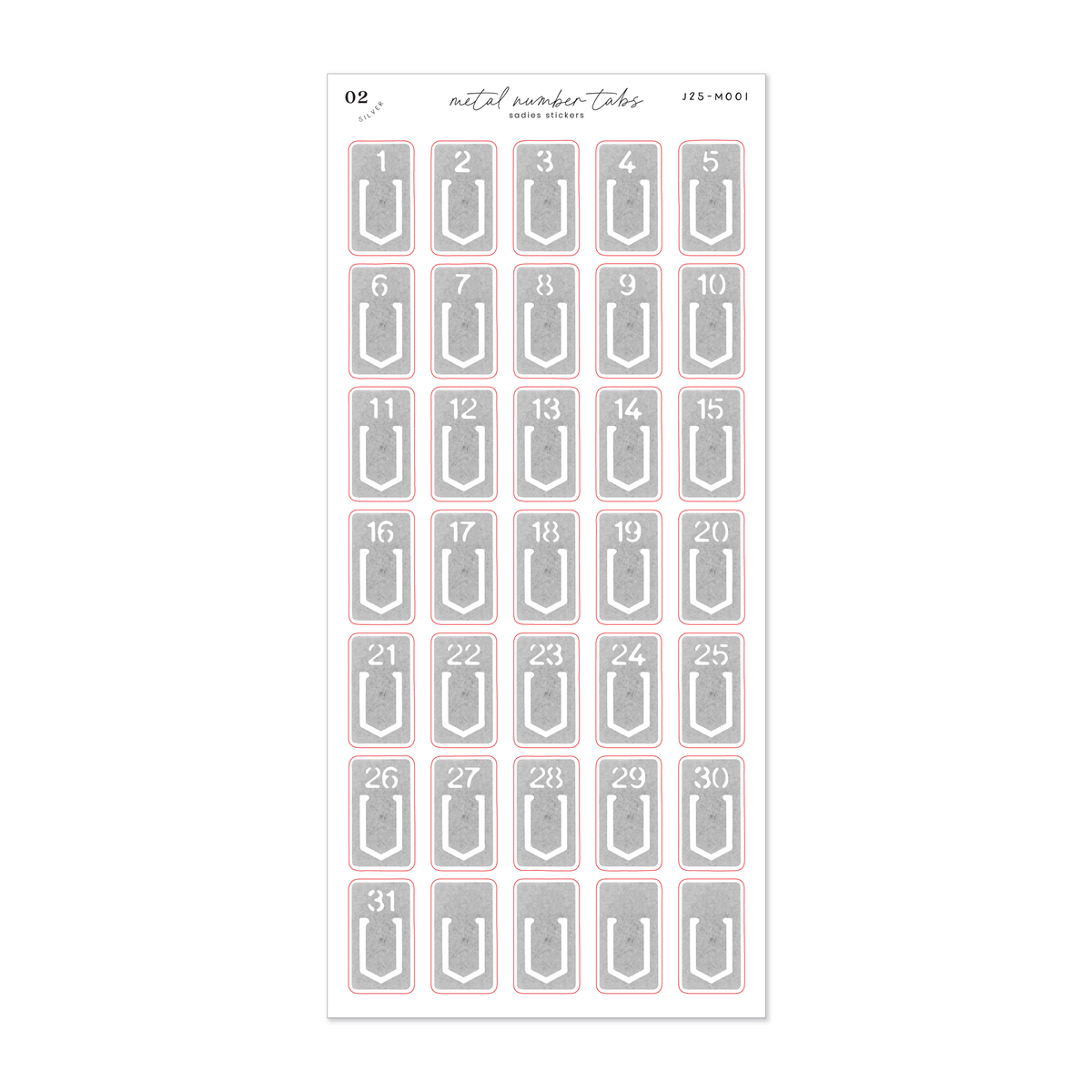 Metal Number Tabs • Silver – Sadie's Stickers