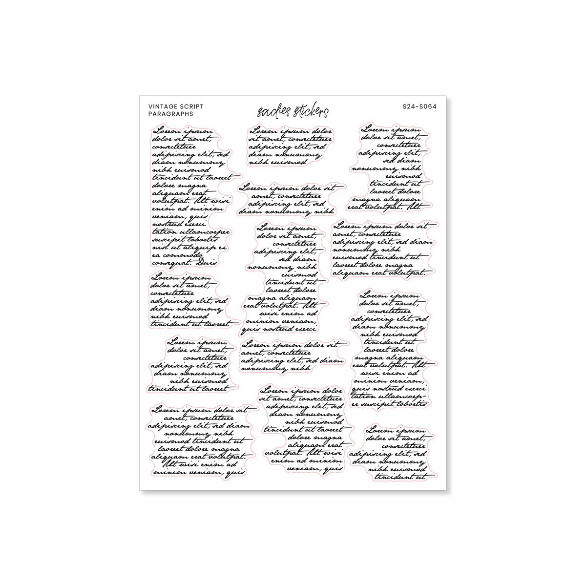 Vintage Script Paragraphs – Sadie's Stickers