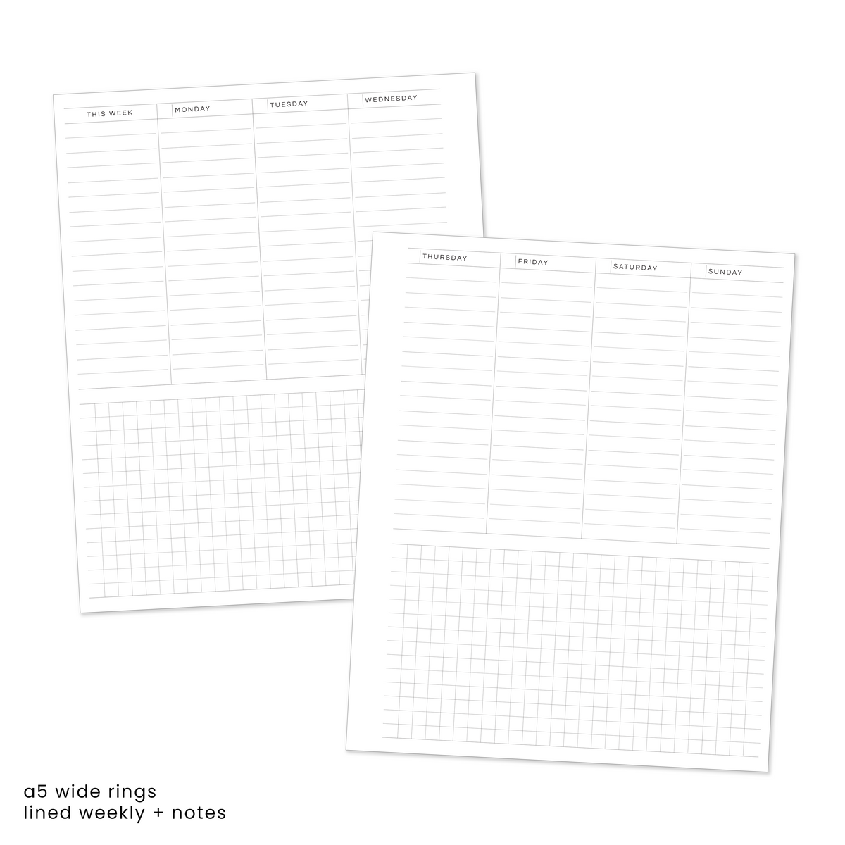Lined Weekly + Grid Notes | Planner Inserts – Sadie's Stickers