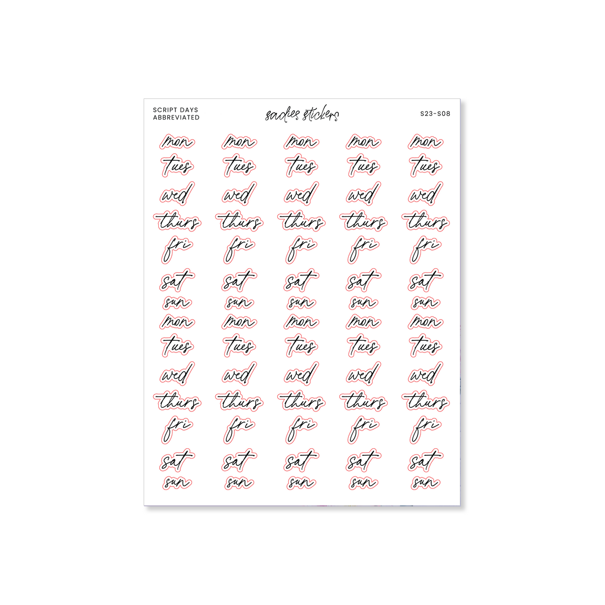 Script Days Abbreviated – Sadie's Stickers