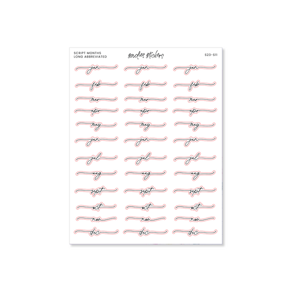 Script Months Long Abbreviated - Sadie's Stickers