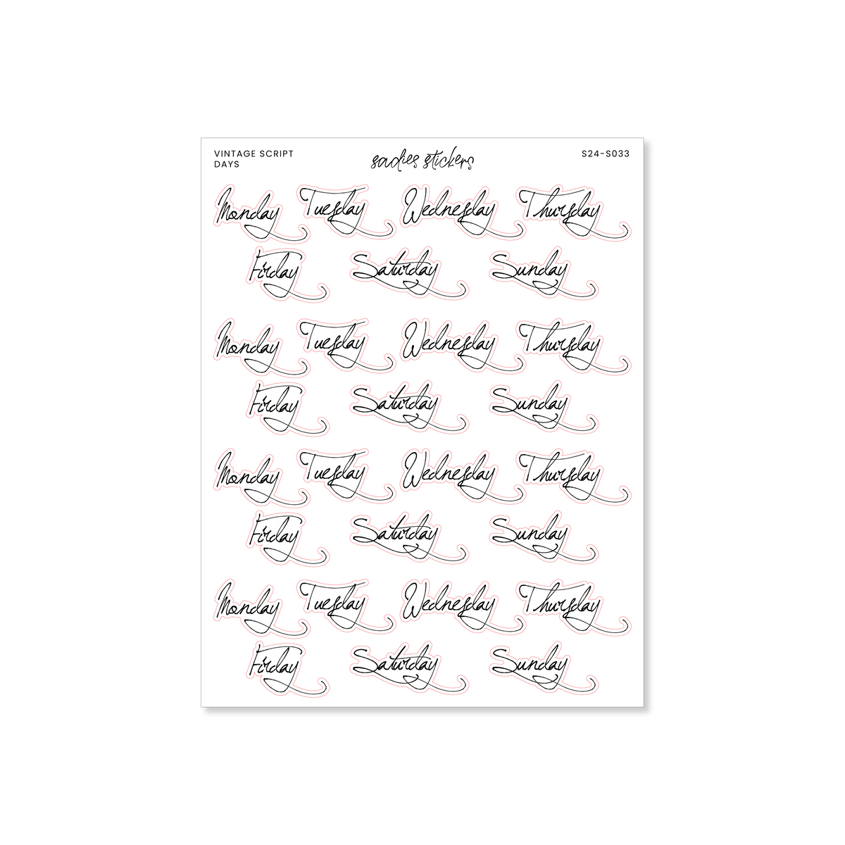 Vintage Script Days – Sadie's Stickers