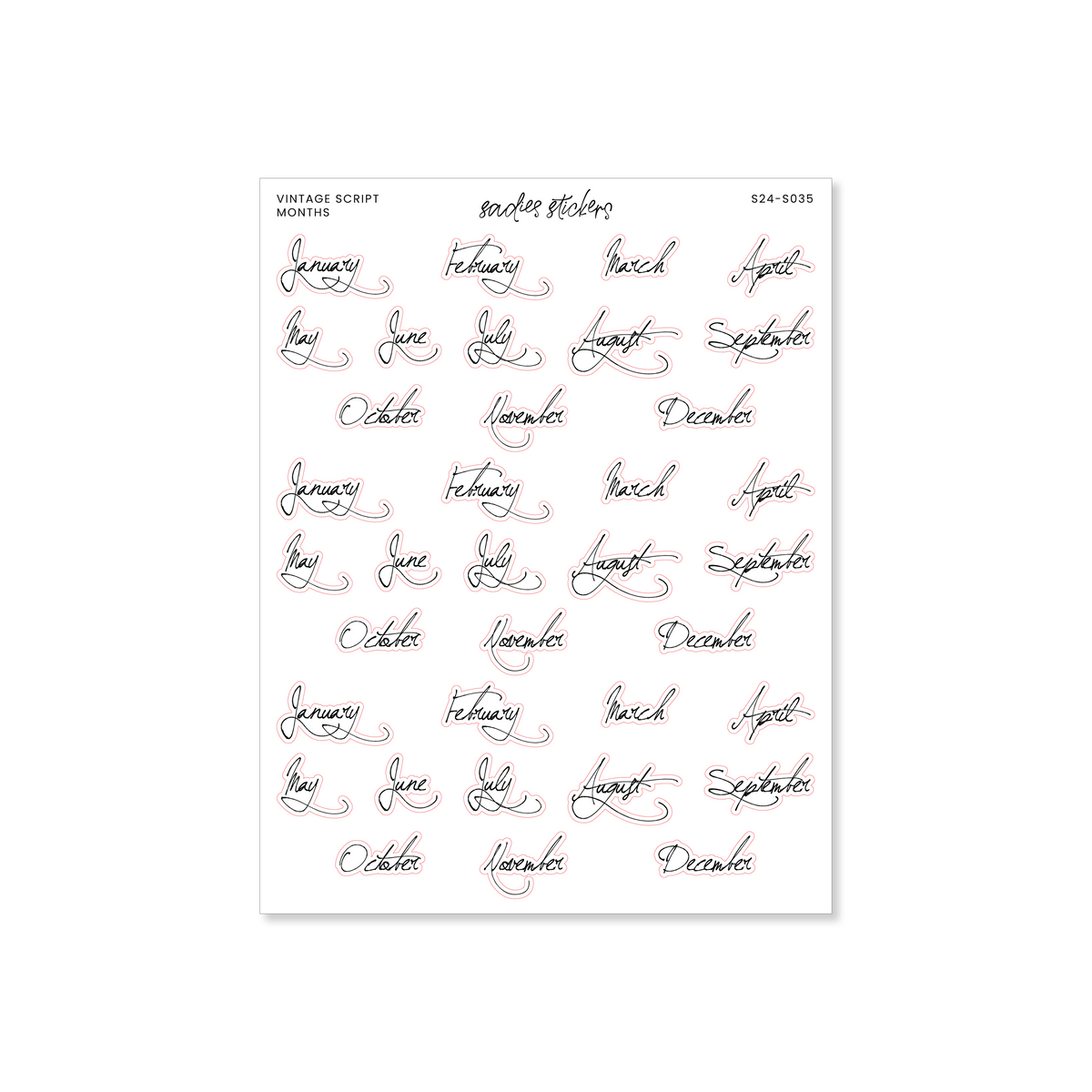 Vintage Script Months – Sadie's Stickers